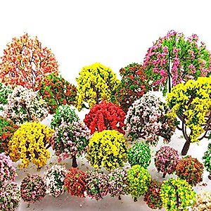 MOMOONNON 32 Pieces Model Trees 3.5cm - 10cm Mixed Model Tree Train Scenery Architecture Trees Fake Trees for DIY Crafts, Building Model, Scenery Landscape Natural Green