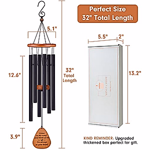 AMBOBE Memorial Sympathy Wind Chimes for Loss of Loved One, Bereavement Gift in Memory, Memorial Gifts for Loss of Mother Father Condolences Gift Basket, 32" Black