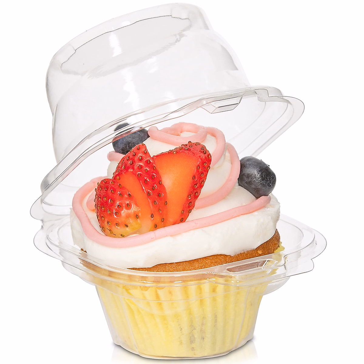 MUSENTIAL 50-Pack Individual Cupcake Containers, Stackable Single Compartment Disposable Carrier Holder Box with Airtight Dome Lid, BPA Free (50 Count)