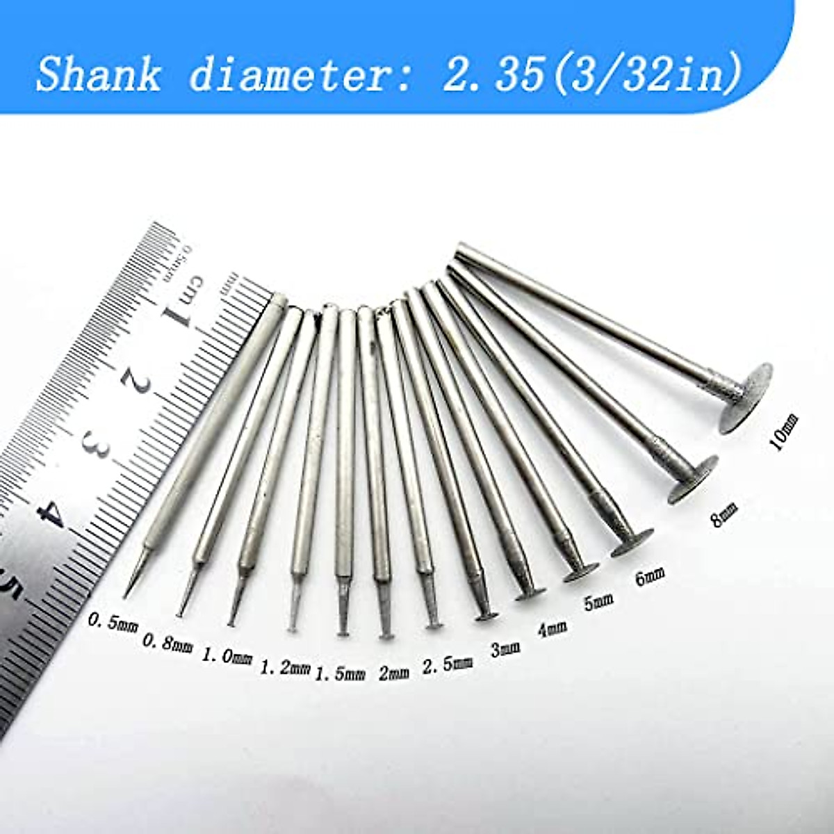 Luo ke 13 Pcs 2.35mm Shank T Shape Head Diamond Grinding Burr Drill Bits Sets for Dremel Rotary Tools