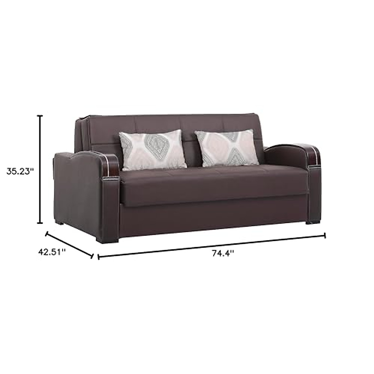 Sweethome Stores 74" Pull Bed with Storage, Firm, Faux Leather, 650 lbs Capacity, Sleeper Sofa, Futon for Living Room or Home Office Convertible Couch, DormirClack Sofabed, Brown PU