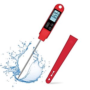 DOPI Instant Read Meat Digital Food Grade Probe Thermometer, Smart Ultra Fast with Backlight and Calibration Thermometer for Kitchen, Outdoor Grilling and BBQ (Red)