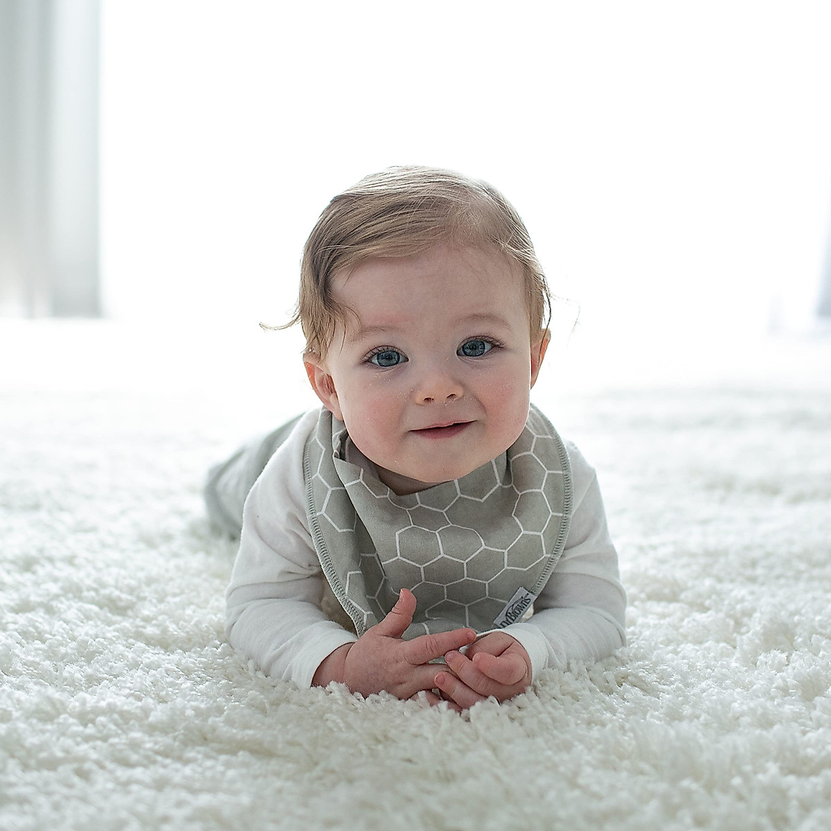 Dr. Brown’s Bandana Bib with Snap-On Removable Teether, Cotton Baby Bib with Soft Fleece Lining for Teething & Drooling, 3m+, 2-Pack, Bees & Gray Honeycomb