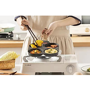 Juvenixs Egg Pan with flipping Lid - Nonstick Egg Frying Pan [4 Cup Cooker] - Egg Pans Nonstick for Induction & Gas Cooker - Brush & Scraper included - Egg Skillet for perfect Eggs, Omelet & Crepe