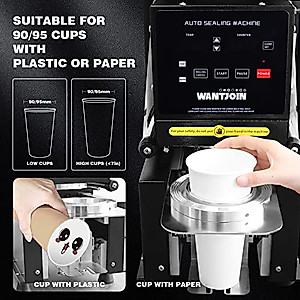 WantJoin Cup Sealing Machine Full Automatic Cup Sealer Machine 90/95mm 35.4/37.4in Electric Cup Sealing Machine 500-650 Cups/H Digital Control LCD Panel Cup Sealer for Bubble Milk Tea Coffee Black