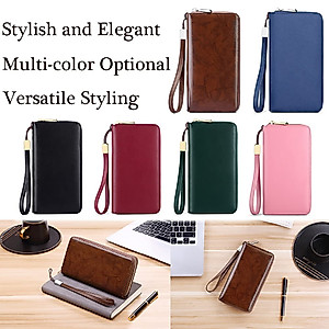 DKKD Unisex Anti-credit Card Fraud Multi-compartment Wallet, 24 Slots RFID Blocking Card Holder Large Long Leather Zipper Organizer Accordion Wallet, Huge Storage Capacity (Black)