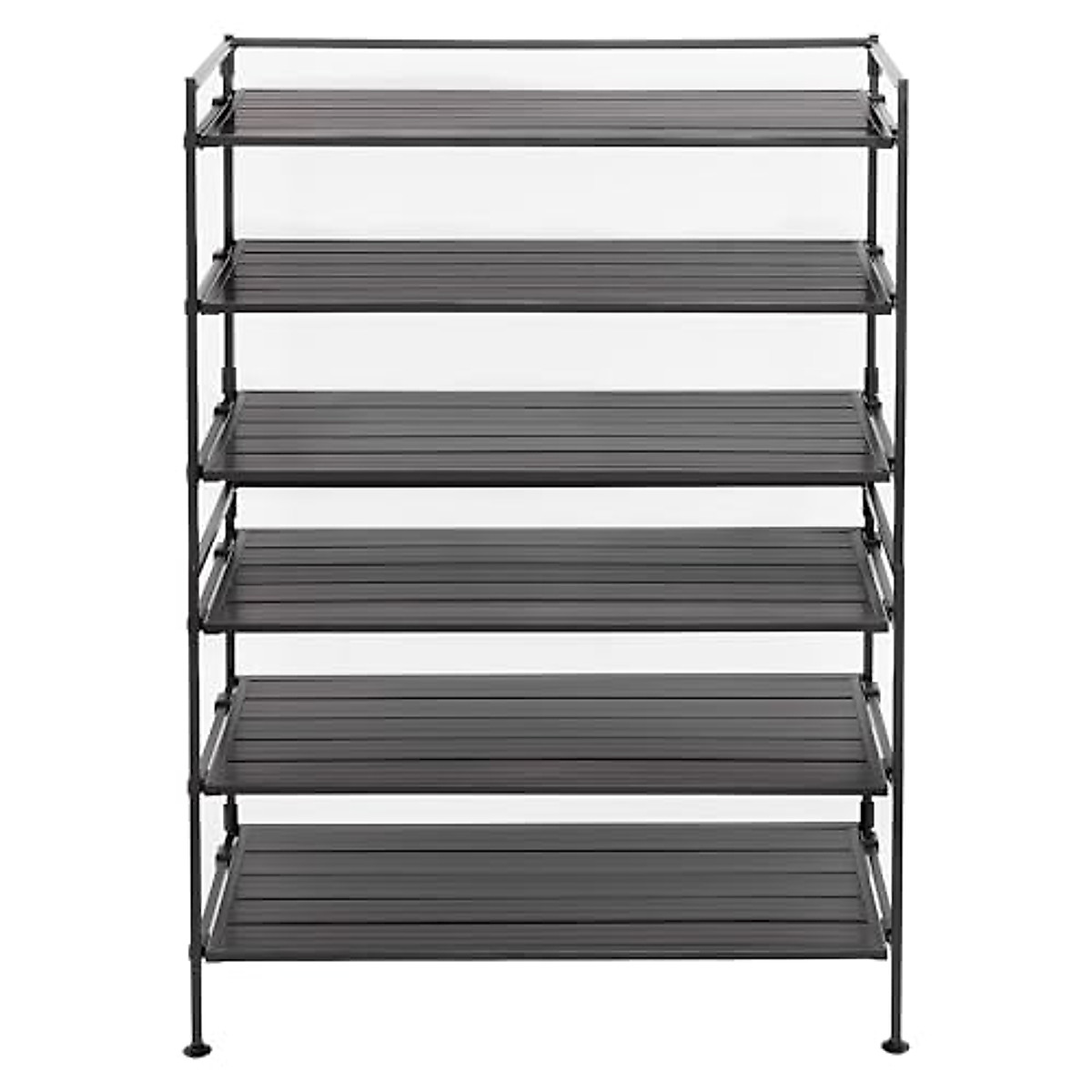 Seville Classics Sturdy Freestanding Storage Shelf for Bedroom, Closet, Entryway, Dorm Room Organizer, Stackable Metal 3-Tier 2" Resin Slat Shoe Rack, Espresso