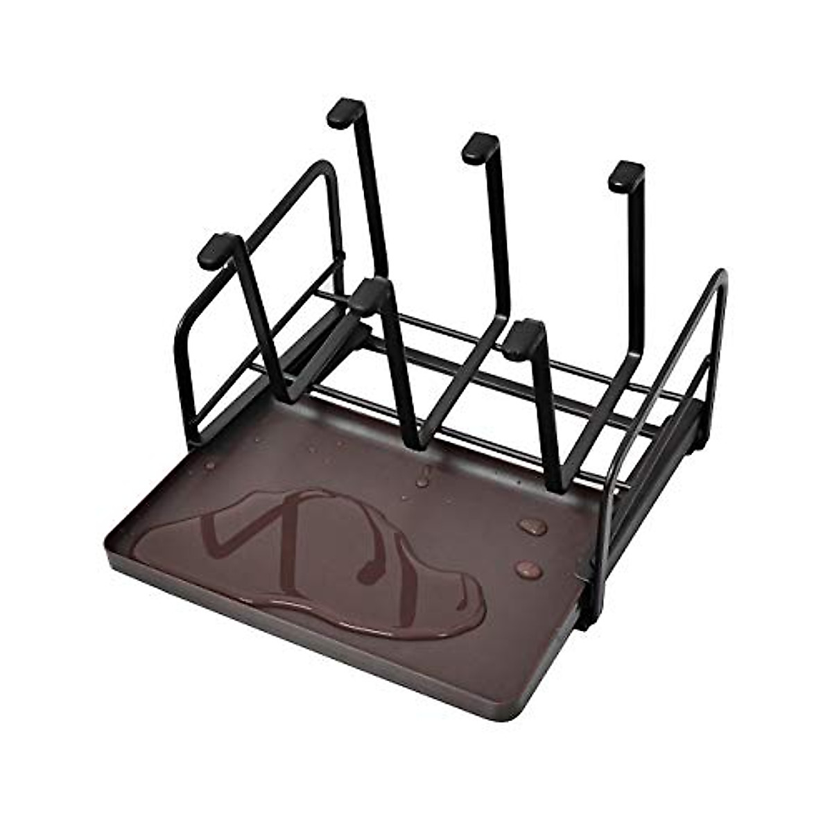 YEAVS Cup Drying Rack with Drain Tray, Bottle Drying Rack Stand with 6 Hooks, Mug Organizer, Brown