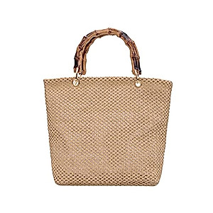 CWCYYDSYY Women's Straw Bags Tote with Bamboo Handles Rattan Woven,Handbag Summer Boho Beach Purse(Brown)