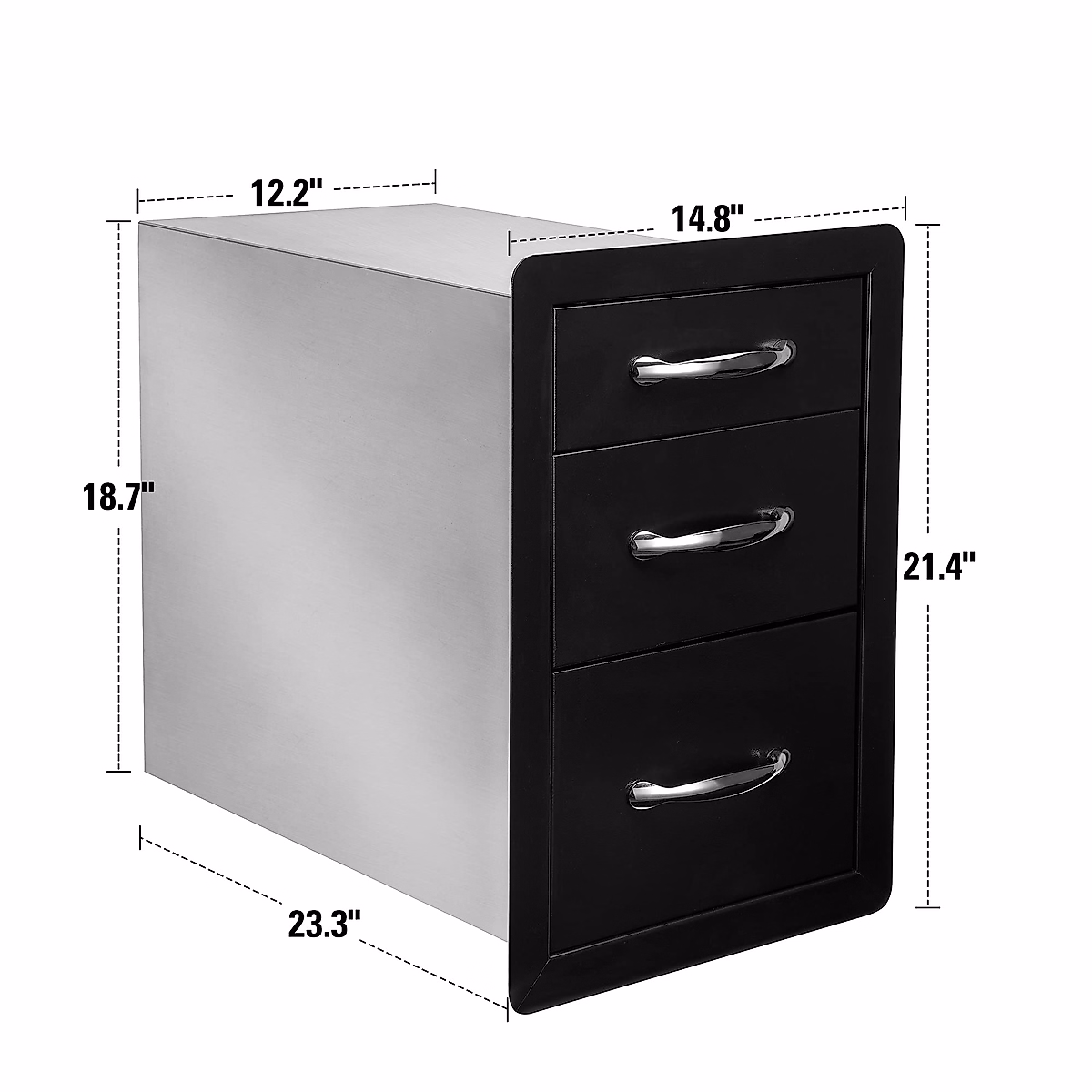 Stanbroil Outdoor Kitchen Drawers - 14.8" W x 21.4" H x 23.3" D, Triple Barbecue Storage Drawer Flush Mount for Outdoor Kitchen, BBQ Island, Outside Cabinet, Patio Grill Station - Black