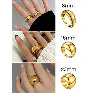 GOLDCHIC JEWELRY Gold Statement Ring for Women, 23mm Oversized Chunky Dome Rings Thick Cocktail Rings Size 7
