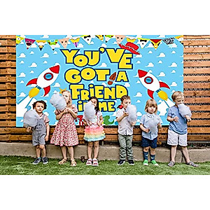 Toy Inspired Story Backdrop Blue Sky White Clouds Backdrops You've Got A Friend in Me Cartoon Story Backdrop for Boys Girls Bday Party Supplies Decorations Background-5x3.3ft