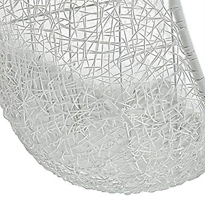 Modway Hide Wicker Rattan Outdoor Patio Porch Lounge Egg Swing Chair Set with Stand in White