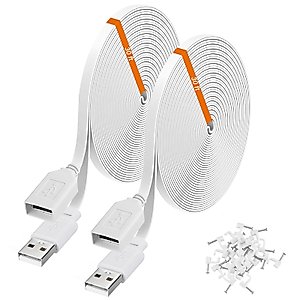 2-Pack 30ft Power Extension Cable Compatible with Wyze Cam v4,Wyze Cam Pan v3,Wyze OG,Wyze Cam v3 and v3 Pro Security Cameras - 9m Long Flat USB Male to Female Charging Cord, White