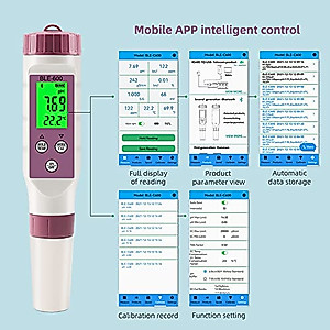 PH Meter Smart Bluetooth Water Tester,7-in-1 Tds Meter/Salinity Tester/pH Meter/EC Meter/Orp Meter/S.G Meter/Temp ph Tester,PH Meter for Water 0.01pH Resolution High Accuracy tds Meter with ATC.