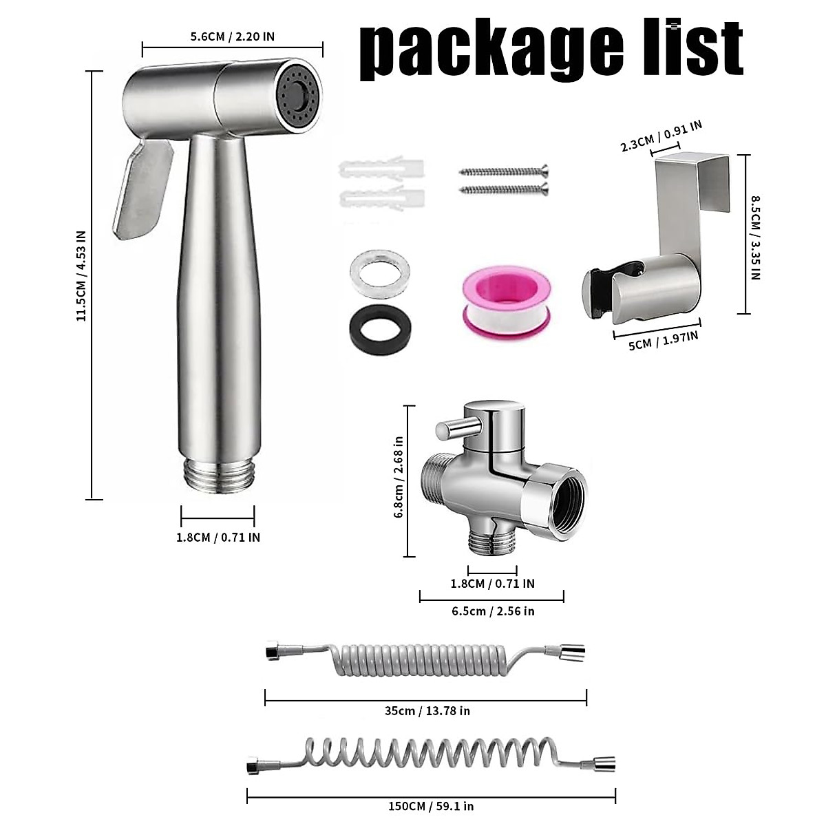 MUMENG Handheld Bidet Sprayer for Toilet Kit,Adjustable Water Pressure,Stainless Steel Diaper Sprayer Set,Hand Held Head for Personal Hygiene and Pets Cleaning with Retractable Spring Hose and Holder