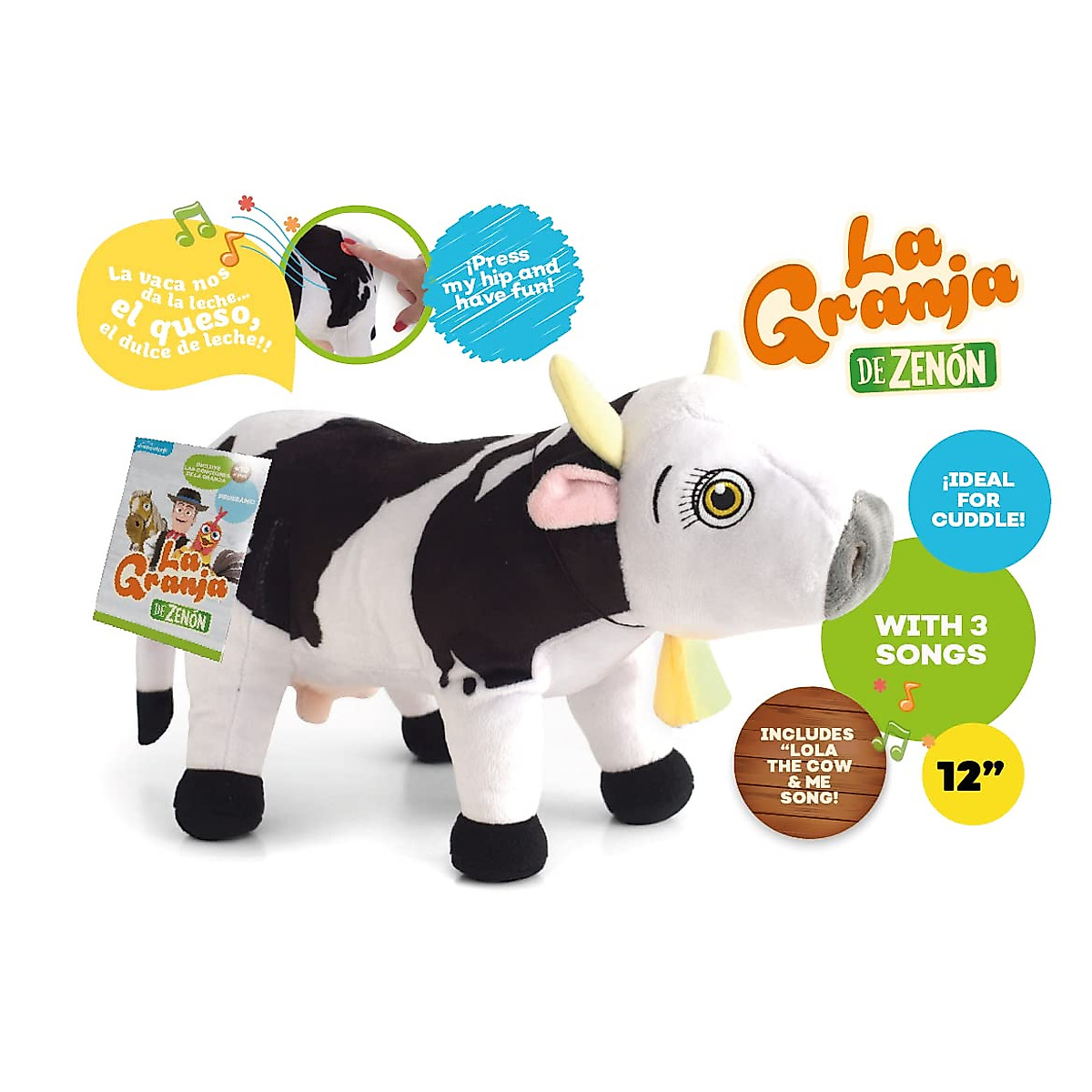 La Granja DE ZENÓN Vaca Lola 14 in. | Musical Stuffed Animal Soft and Huggable | El Reino Infantil