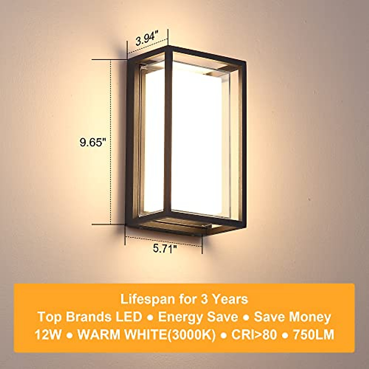 Tootok Outdoor Wall Sconce,Porch Lights Outdoor,Exterior Light Fixture,Outdoor Wall Lights,Outdoor Light Fixtures Mount,H9.7inch,Double Shades Anti-UV,LED 12W Warm White,Black,Entry,Garage,Patio