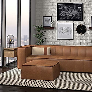 Amazon Brand – Rivet Contemporary Leather Ottoman Pouf (36"W) - Cognac Leather