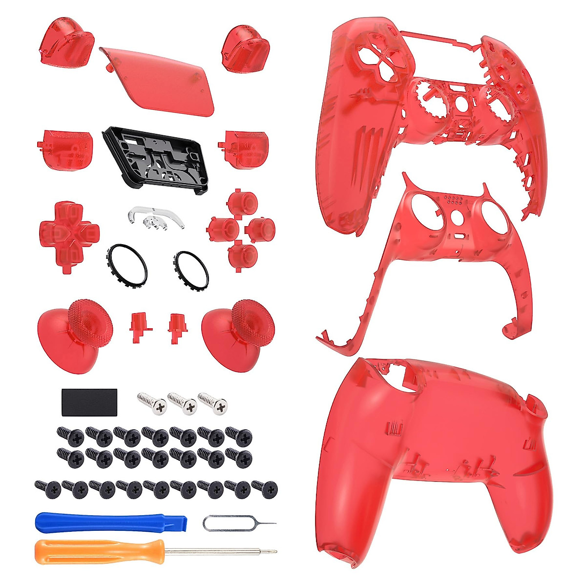 eXtremeRate Full Set Shell with Buttons Touchpad Cover, Clear Red Custom Replacement Decorative Trim Shell Front Back Plates Compatible with p s 5 Controller BDM-030 BDM-040 BDM-050
