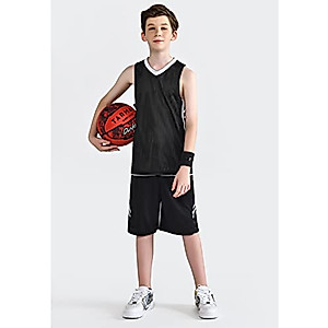Youth Boys Reversible Mesh Performance Athletic Basketball Jerseys Blank Team Uniforms for Sports Scrimmage (10 Pack, Black/White, Youth L)