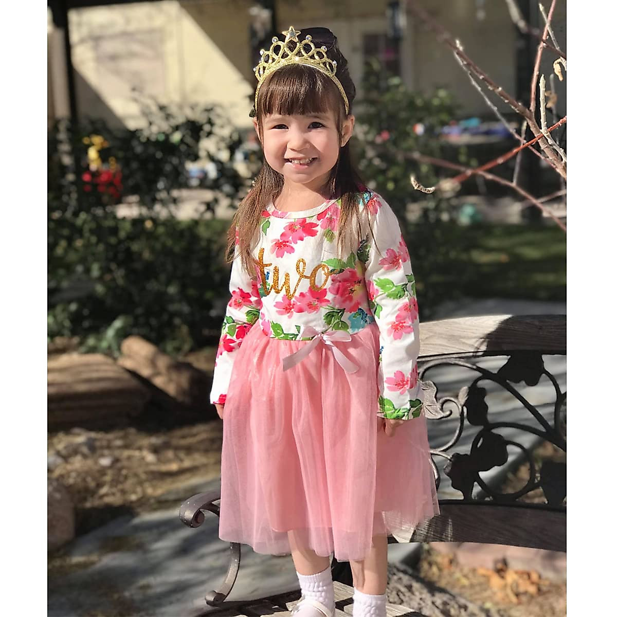 2nd Birthday Outfit Girl Two Year Old Birthday Outfit (Pink-Long Sleeve,2T)