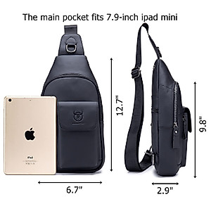 BULLCAPTAIN Genuine Leather Sling Bag for Men Multi-pocket Casual Travel Crossbody Chest Bag Hiking Backpacks (Black)