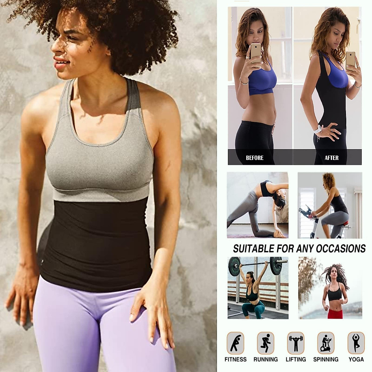 LELTLIMH Waist Trimmer for Women, Waist Trainer Sauna Belt, Neoprene-free Waist Cincher,Sauna Slimming Belt Suit Workout SM Black