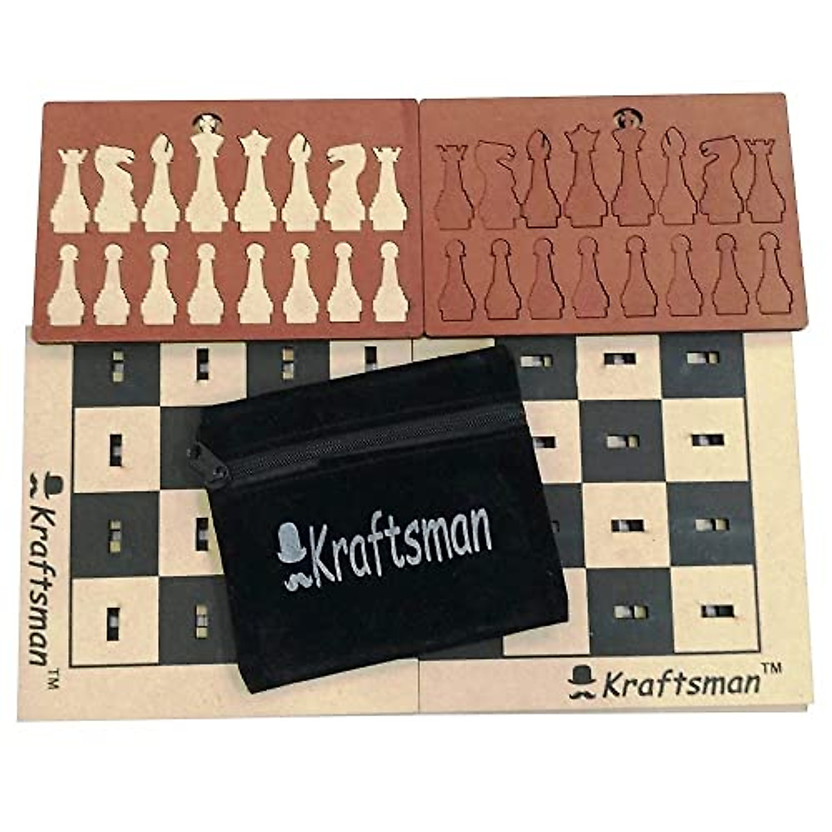 MilesMagic Wooden Portable Chess Board Set | Professional Pieces with Splittable Tray and Storage Bag | Traveller Chess Game for Age Groups (11.5x11.5 Inches)