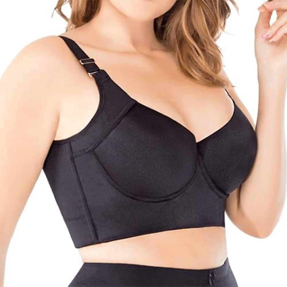 FUUPNN Women Deep Cup Bra Hide Back Fat Full Back Coverage Bra with Shapewear Incorporated Push Up Sports Comfortable Bras (as1, Alpha, jaspo_s, Black, 46B)