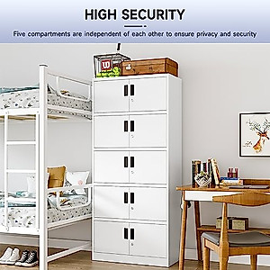 Anxxsu Metal Lockers for Employees with Keys, 10 Door Metal Storage Locker Tall Employee lockers, 5 Tier Metal Locker Storage Cabinet for Home Office School (White)