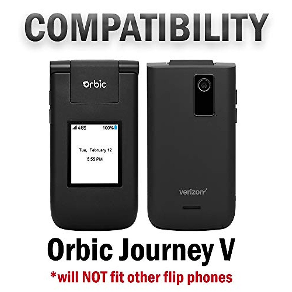Case for Orbic Journey, Nakedcellphone [Black Vegan Leather] Form-Fit Cover with [Built-in Screen Protection] and [Metal Belt Clip] for Verizon Wireless Orbic Journey V/L Flip Phone ORB2200LBVZ