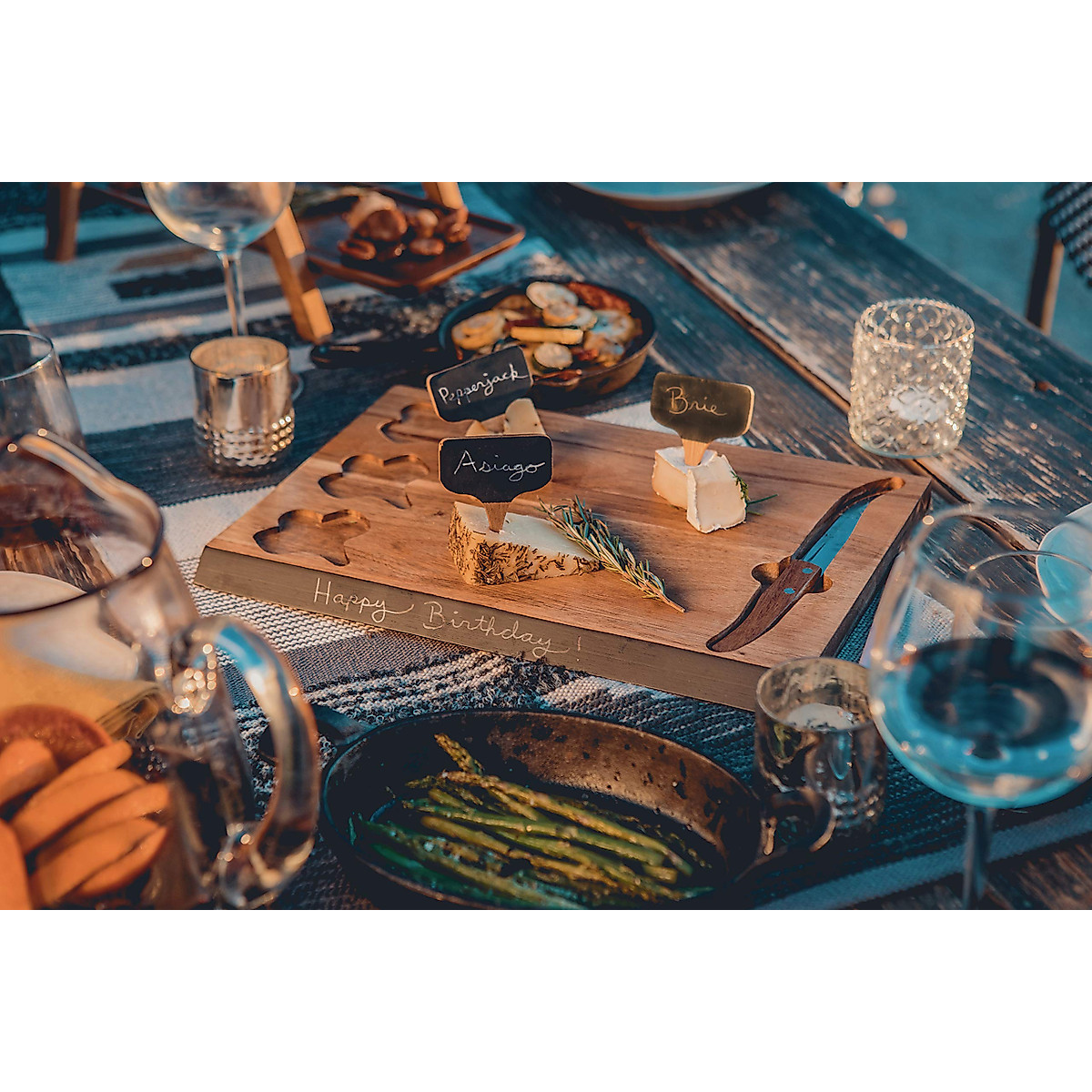 TOSCANA - A Picnic Time brand Delio Cheese Board and Knife Set, Charcuterie Board Set, Acacia Wood Cutting Board with Cheese Knife and Markers, (Acacia Wood)