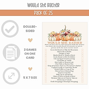 Paper Clever Party Rustic Pumpkin Bridal Shower Games Pack - 25 Guests, 5x7 Size, Premium Quality Cardstock, Fall Theme, Who Knows The Bride Best & Would She Rather, Autumn Wedding Shower Games