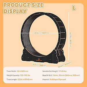 Homegroove Cat Exercise Wheel for Indoor Cat, 40" Large Cat Running Wheel with Carpeted Runway, Cat Treadmill Wheel for Kitty’s Longer Life, Cat Wheel for Fitness Weight Loss Device, Black(L)
