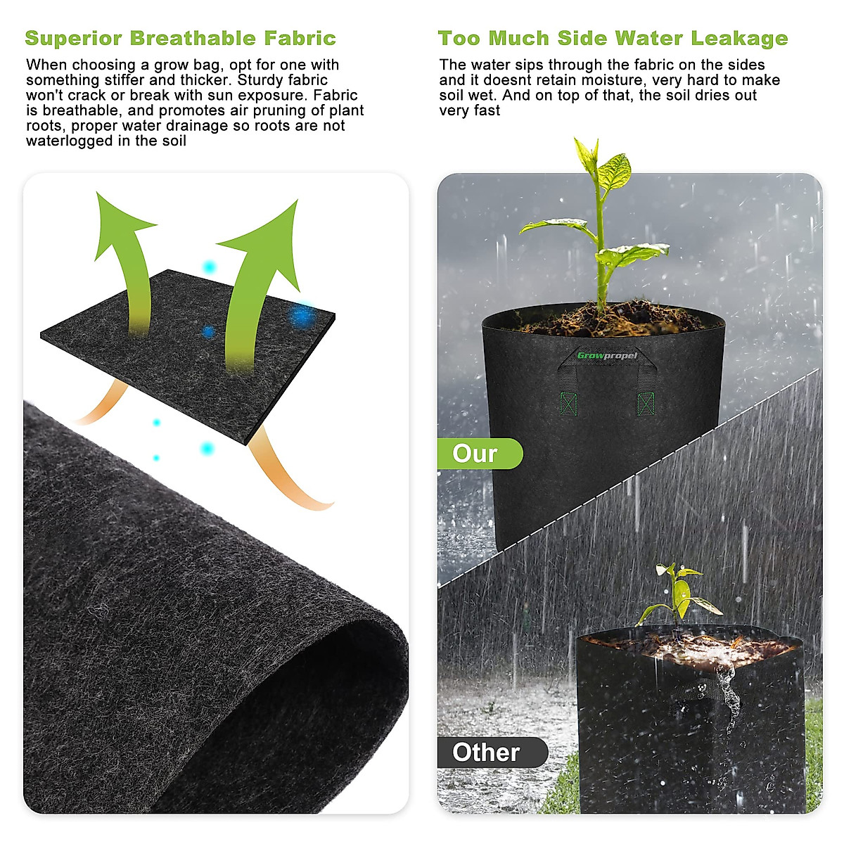 Growpropel 7 US Gallon 8 Pack Tall Grow Bags for Vegetables, Heavy Duty Nonwoven Aeration Fabric Deep Grow Pots with Handles