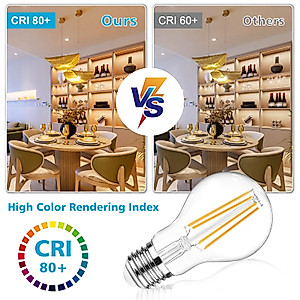 Ascher 60 Watt Equivalent, E26 LED Filament Light Bulbs, Warm White 2700K, Non-Dimmable, Classic Clear Glass, A19 LED Light Bulb with 80+ CRI, 6-Pack