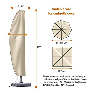 Patio Cantilever Umbrella Covers for Outdoor: Waterproof Offset Umbrella Cover Banana Style with Zipper fits 9FT to 14FT, Khaki