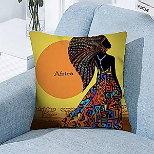 IBILIU African Women Throw Pillow Covers 18X18,Beautiful Black Woman in A Bright Dress Cotton Linen Cushion Cases Decorative Pillow Cases for Couch Sofa Bedroom