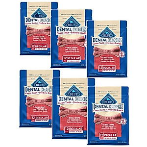Blue Buffalo Dental Bones Regular Dental Chew Dog Treats, (for 25-50 lb Dog) 12 oz Bag (6 Pack)