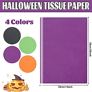 100 Sheets 20 * 14 Inches Halloween Tissue Paper for Gift Wrapping, Green Black Orange Purple Tissue Paper for Gift Bags for Birthday Fall Halloween Thanksgiving Day DIY Craft