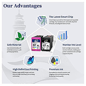 InkSpirit Remanufactured 67 Ink Cartridge Black Color Combo Pack, Replacement for HP 67XL for DeskJet 2700 2725 2752 2755 2732 Plus 4100 4152 4155 4140 Envy 6000 6055 6052 Pro 6400 Printer, 2 Pack