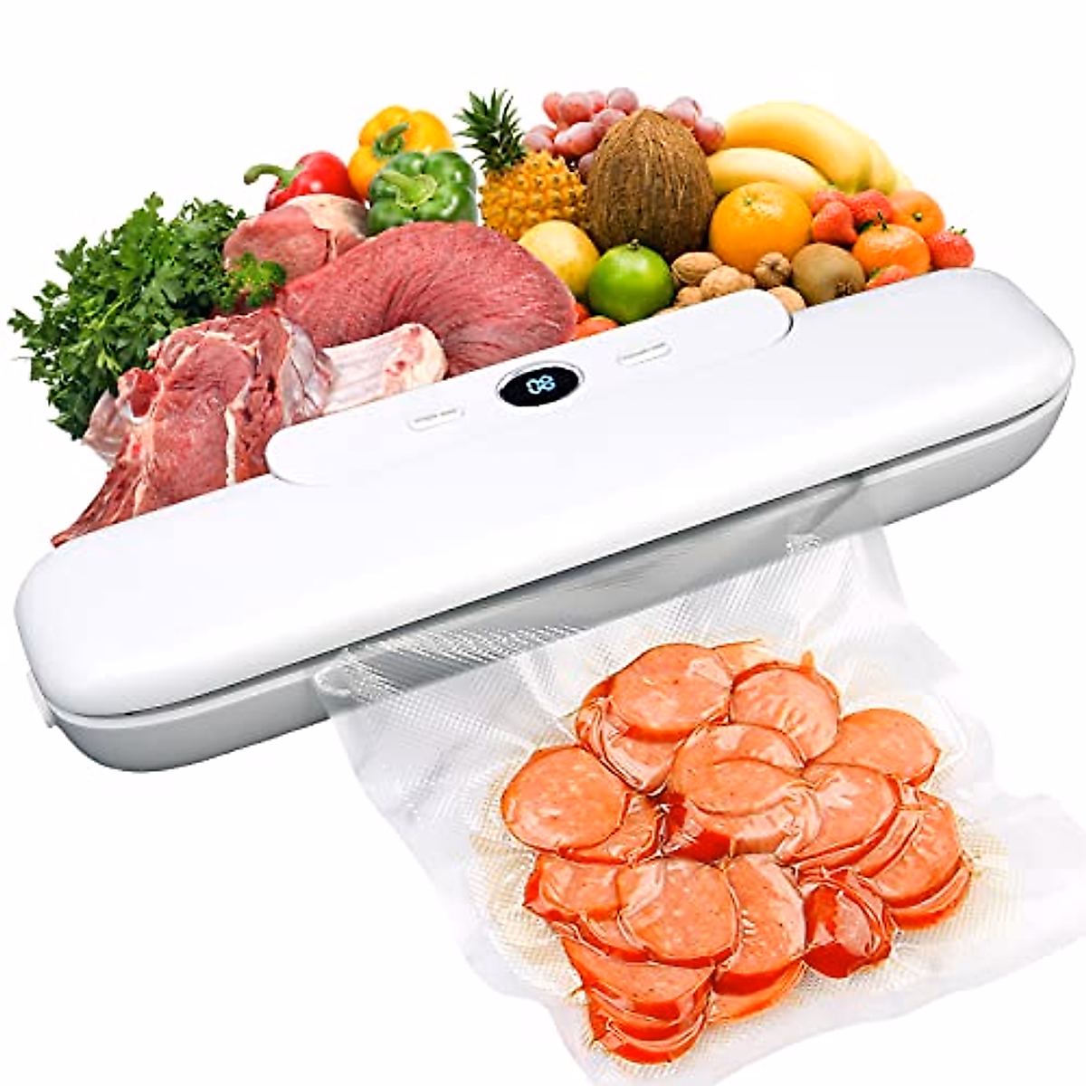 vabomn Vacuum Sealer-Food Vacuum Sealer for Food Saver， Airtight Food Storage ，Dry and wet food storage，with 10Pcs Seal Bags (white)