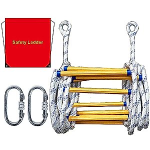 SUTON Emergency Fire Escape Ladder Flame Resistant Safety Rope Ladder with Hooks Fast to Deploy & Easy to Use Compact & Easy to Store Withstand Weight up to 2000 pounds (16ft)
