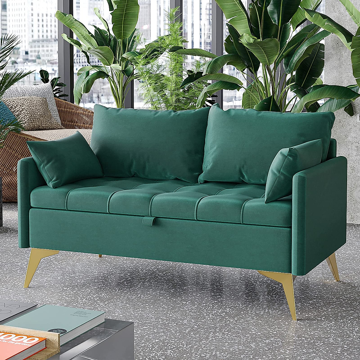 Farini Storage Space Modern Sofa Couch for Living Room (Green) Love Seats, Middle