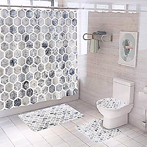 Jauiegu Shower Curtain Set, Vintage Animal Bathroom Accessories, 4 Piece Bathroom Decor Sets with Rugs and Waterproof Shower Curtains, 12 Hooks, Abstract