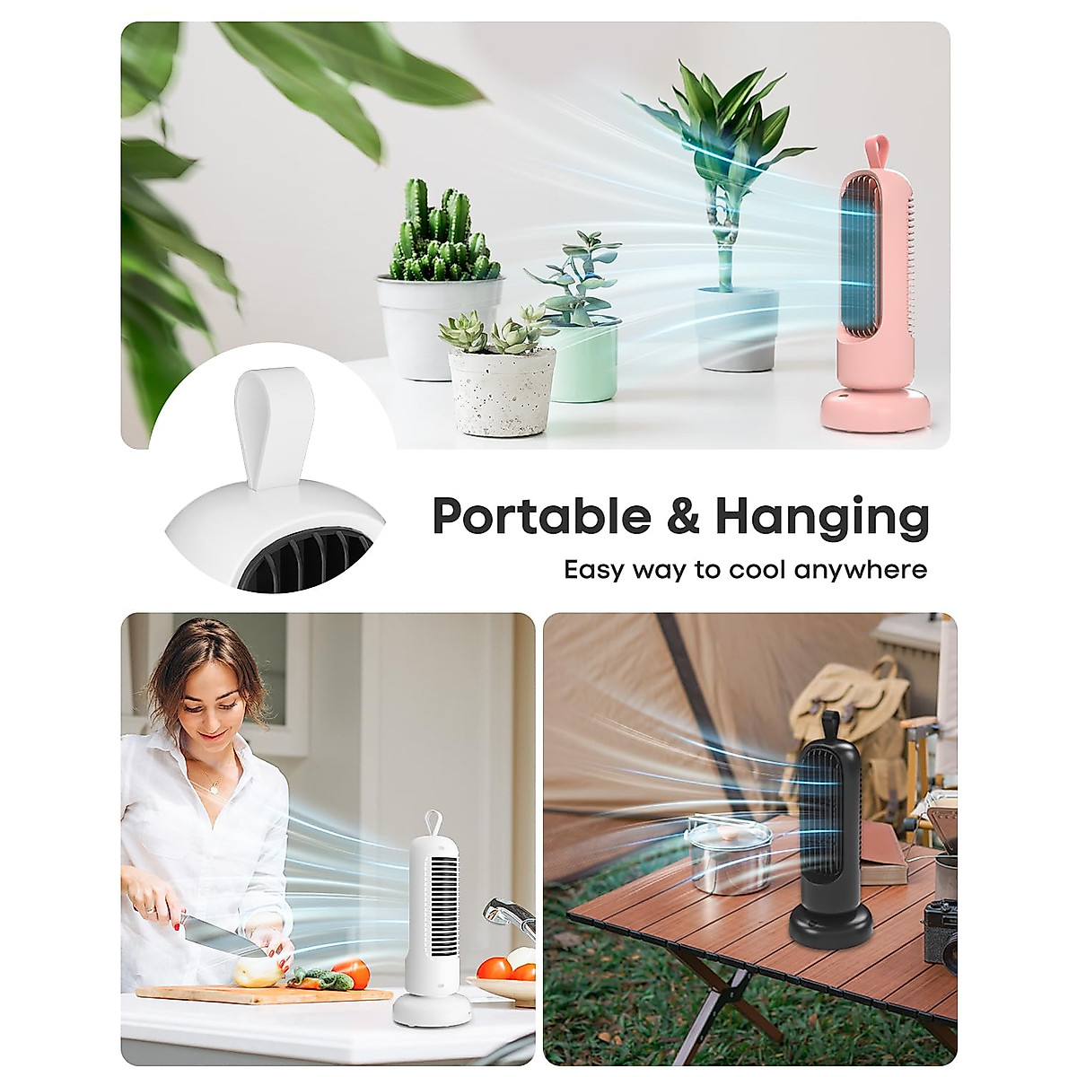 HOMETOP 12'' Tower Fan, Desk Fan with 3 Speeds and 70° Oscillation, Portable and Compact, Quiet Cooling Fan for Home Office Desktop Fan