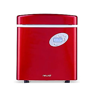 NewAir Portable Ice Maker 50 lb. Daily | Red | 3 Size Bullet Shaped Ice | First Batch Under 10 Minutes | Self Cleaning Quiet Operation Countertop Ice Machine | AI-215R