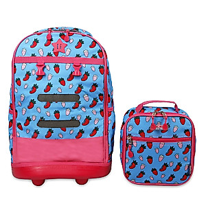 J World New York Kids' Duo Rolling Backpack with Lunch Box Set, Strawberry, One Size