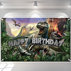 Avezano Dinosaur Jurassic Dino Theme Banner - Happy Birthday Boys Party Decorations - 70.8 x 43.3 Inch Photo Backdrop